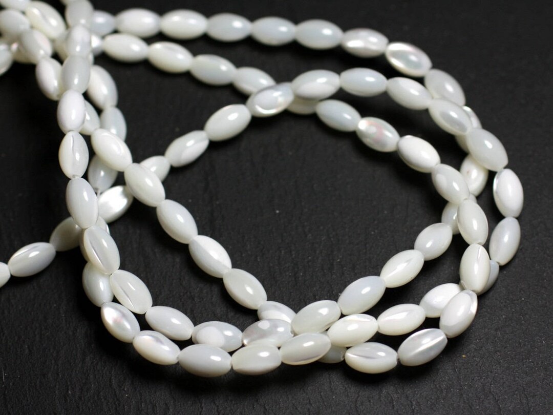 10pc - Shell Beads Mother of Pearl Olives Rice Spindles 7-8mm ...