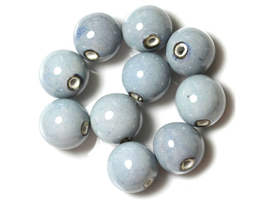 10pc - Ceramic Beads Porcelain Balls 18mm Light Sky Blue ...