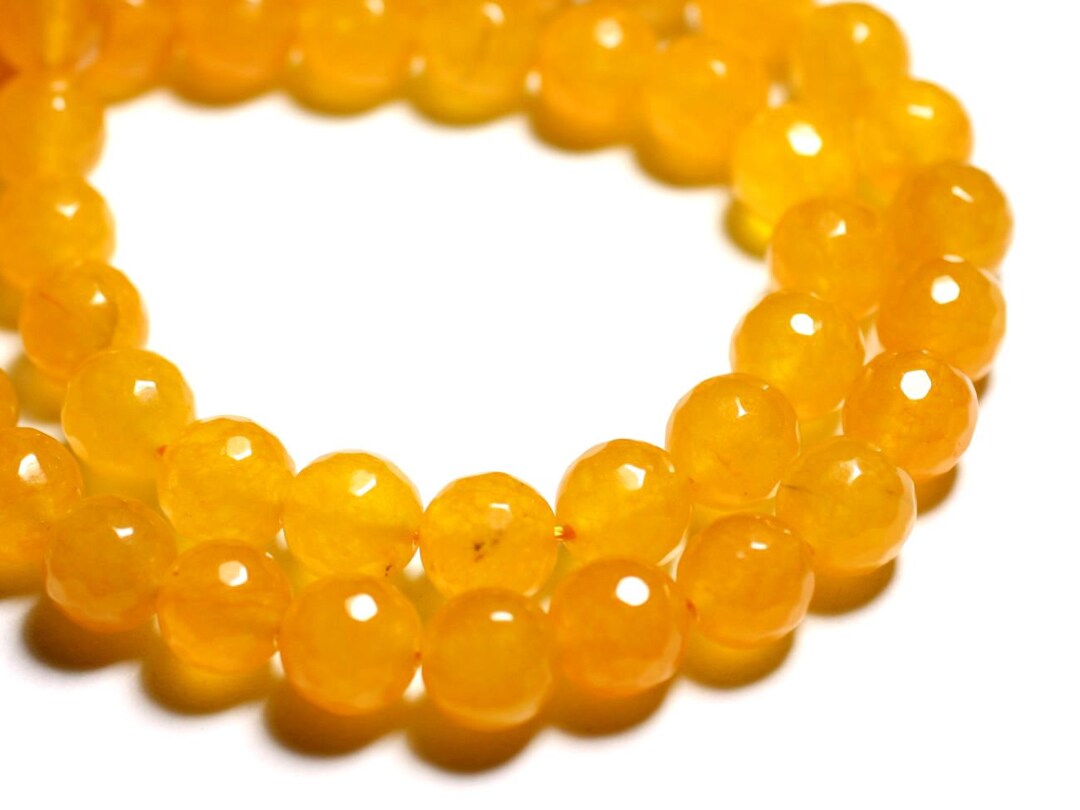 10pc - Stone Beads - Jade Faceted Balls 8mm Saffron Mustard Yellow ...