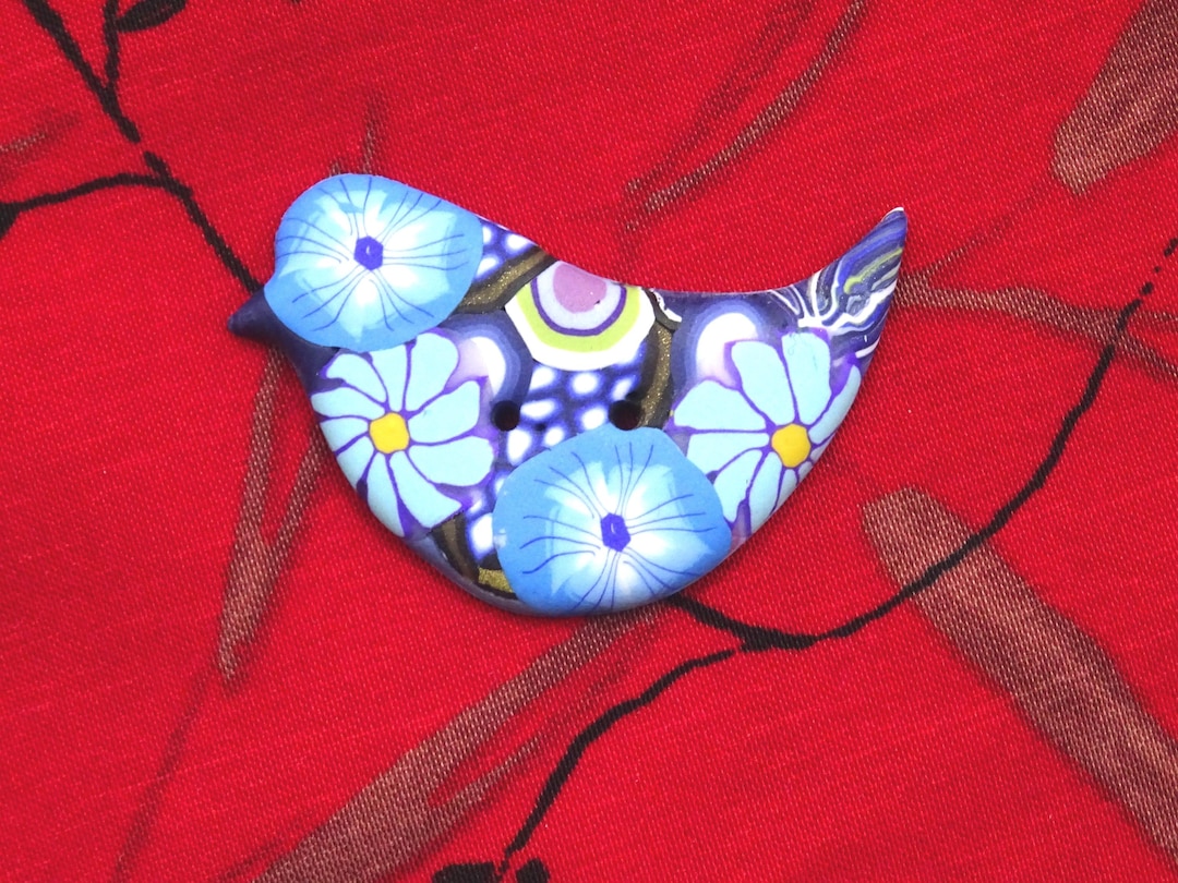 Blue Bird Button, 5 Cm, Handmade Creation - Etsy