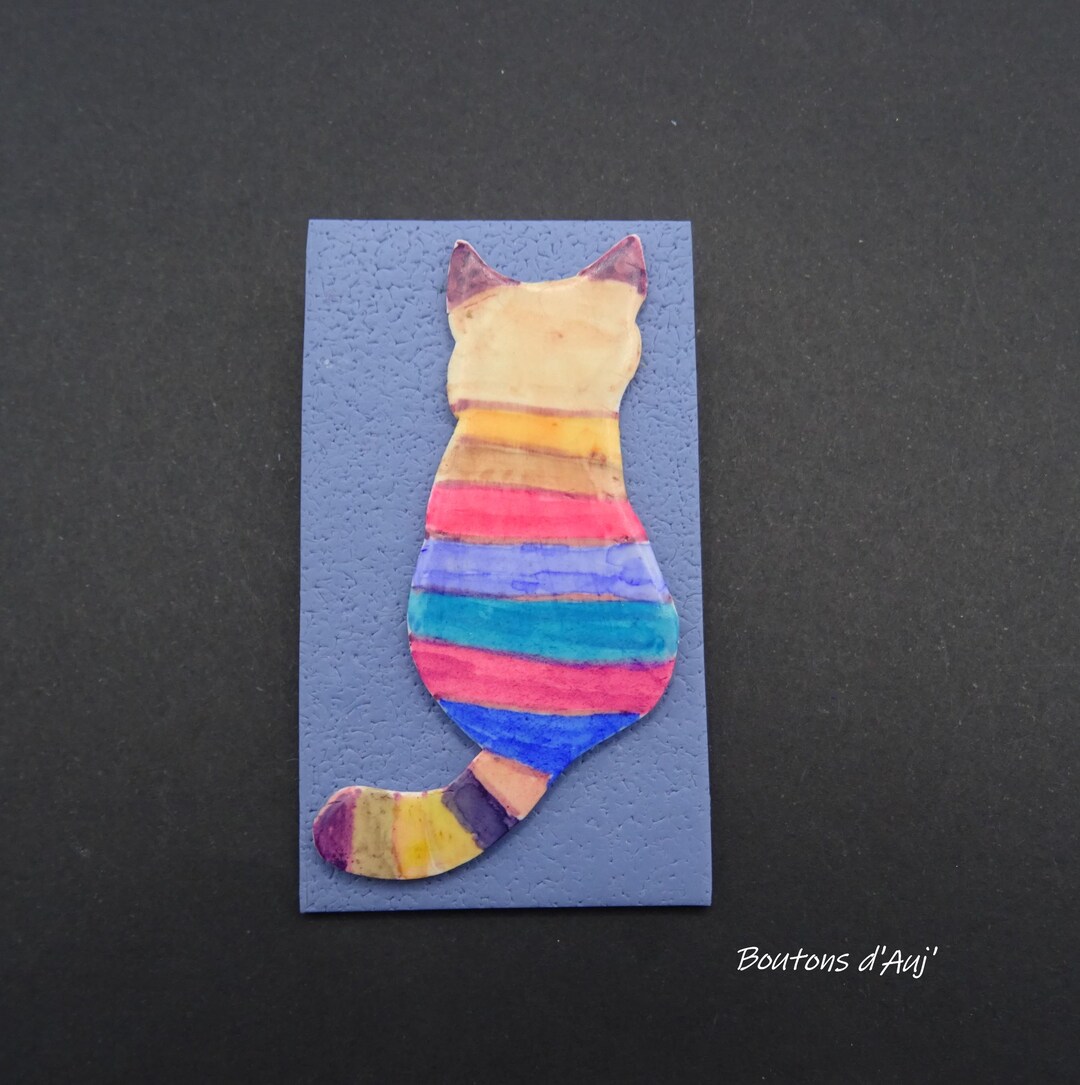Grande broche chat, bijou de créateur, en pâte polymère, avec pochette ...