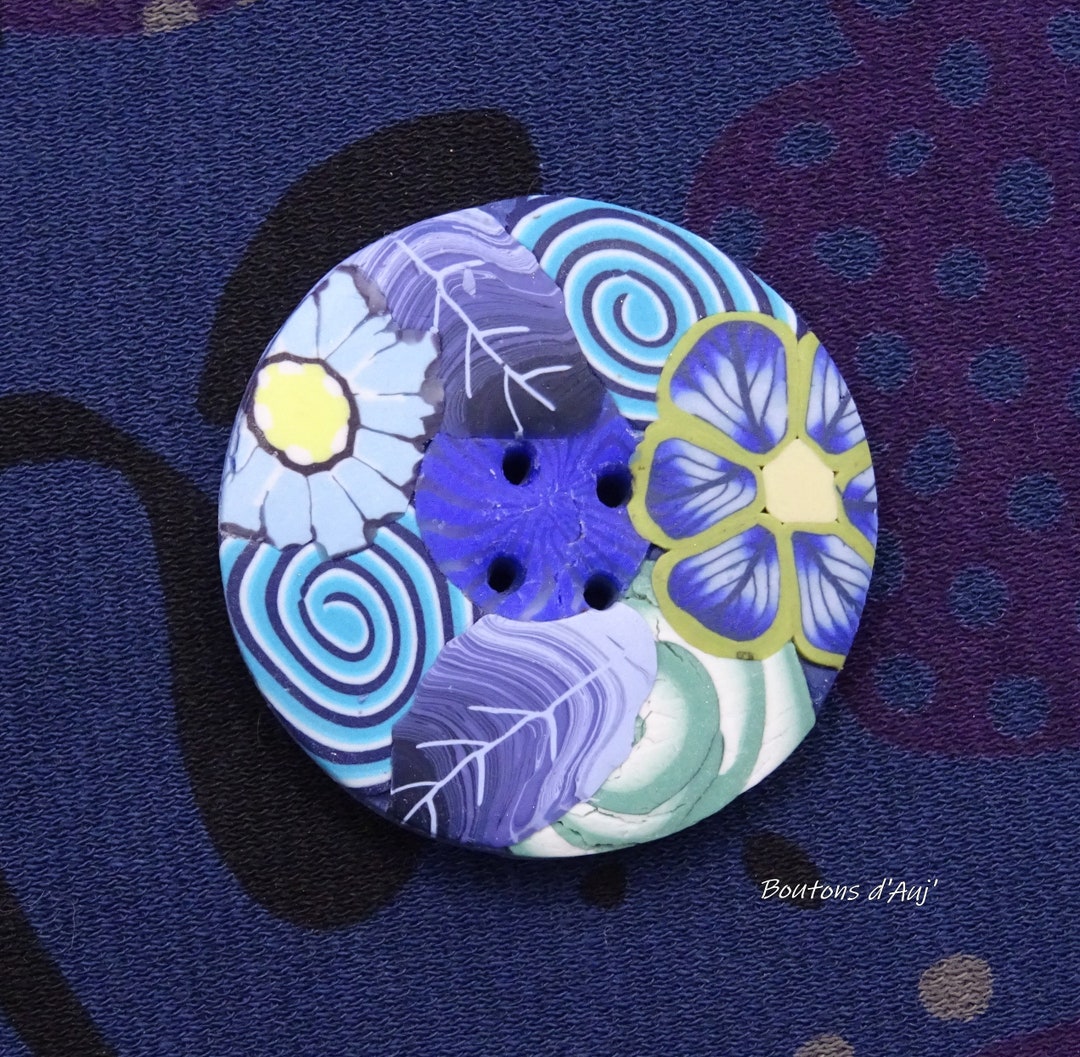 Large Blue Flower Button -4 Cm (1.57")- Handmade Creation - Etsy