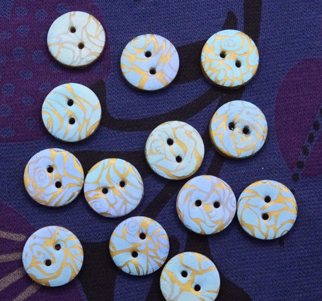 Turquoise Blue and Gold Buttons Round 20 Mm 0.78 Handmade Pack of 5 - Etsy