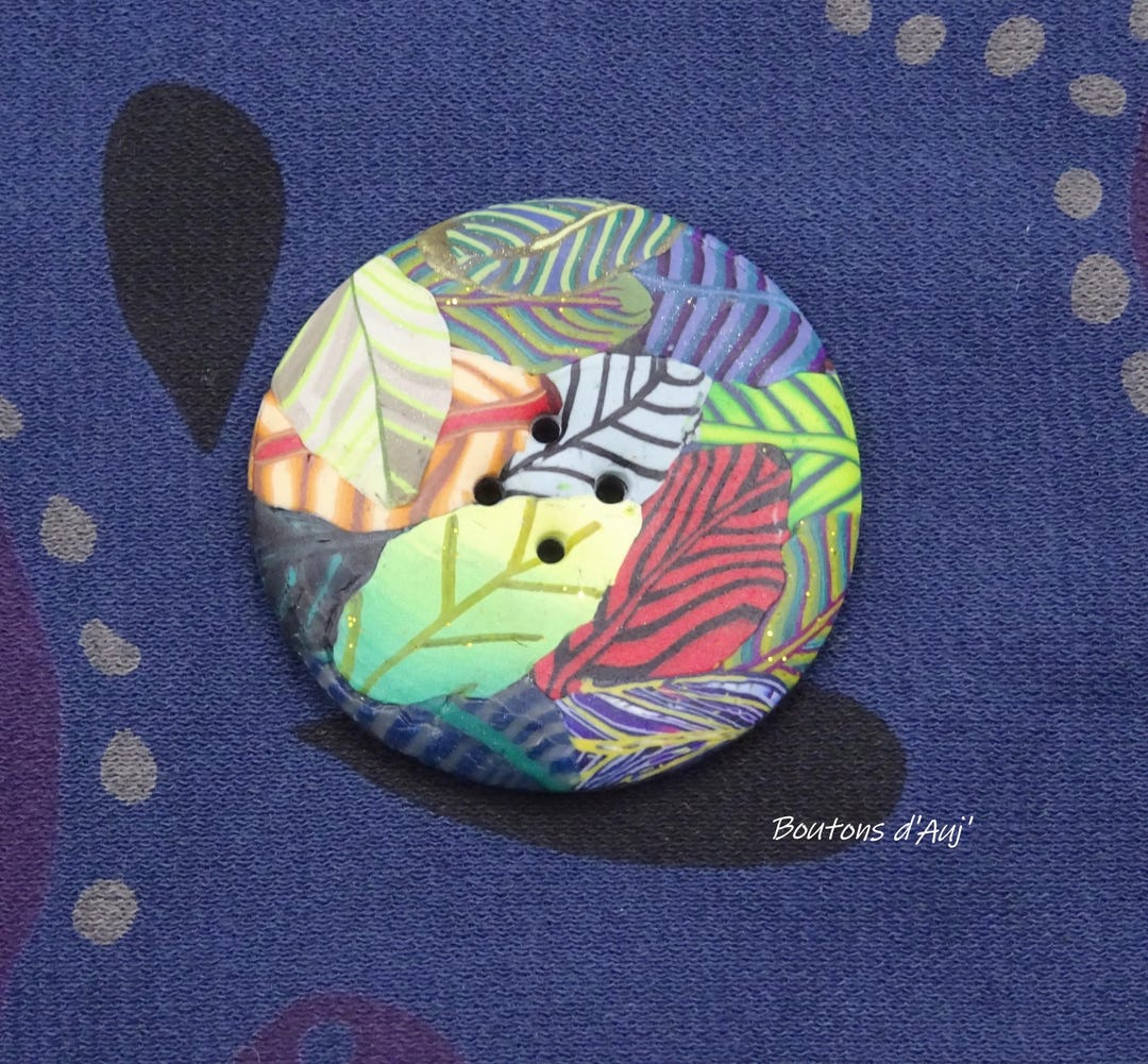 Original Sewing Button: Leaves, Sewing Creation, Round 4.3 Cm, Handmade ...