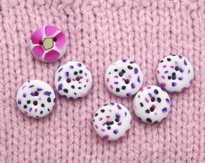 Fancy White Buttons With Dot Pattern, Round 15 Mm, Packs of 7 - Etsy