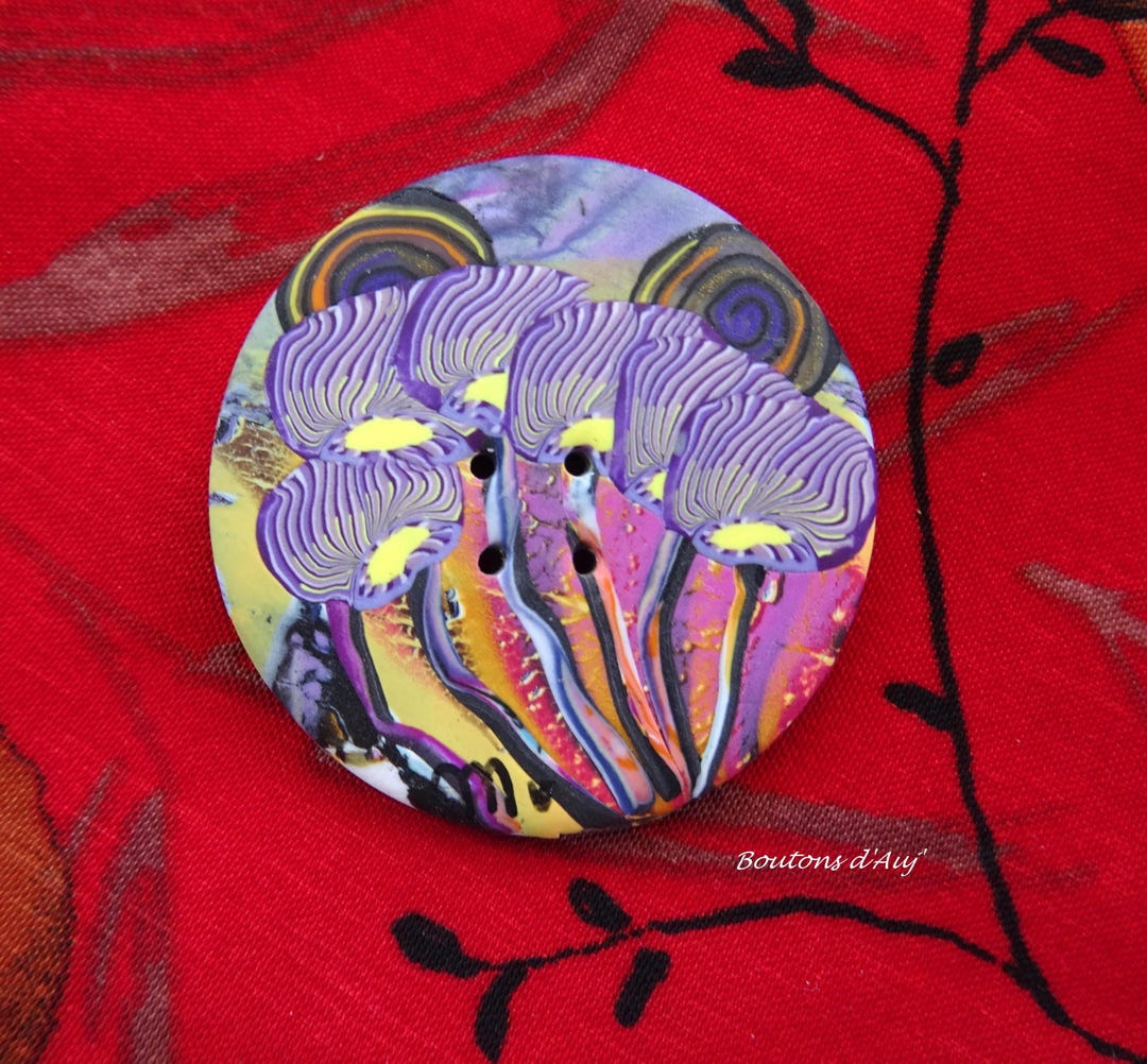 Large, Unusual Button: Strange Flowers, 4.3 Cm, Handmade From Polymer ...