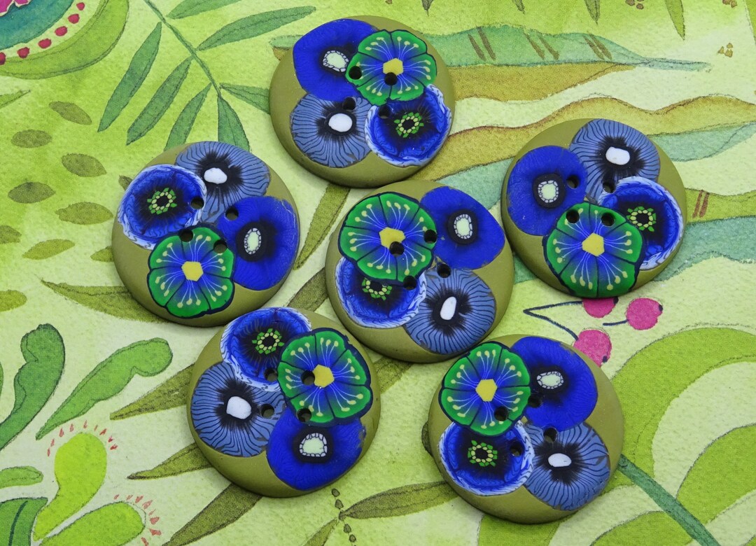 Blue and Green Flower Sewing Buttons Round 3cm 1.18 Sets of 2 Handmade ...
