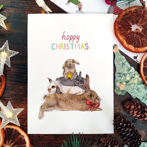 Bunny Christmas Card - Etsy