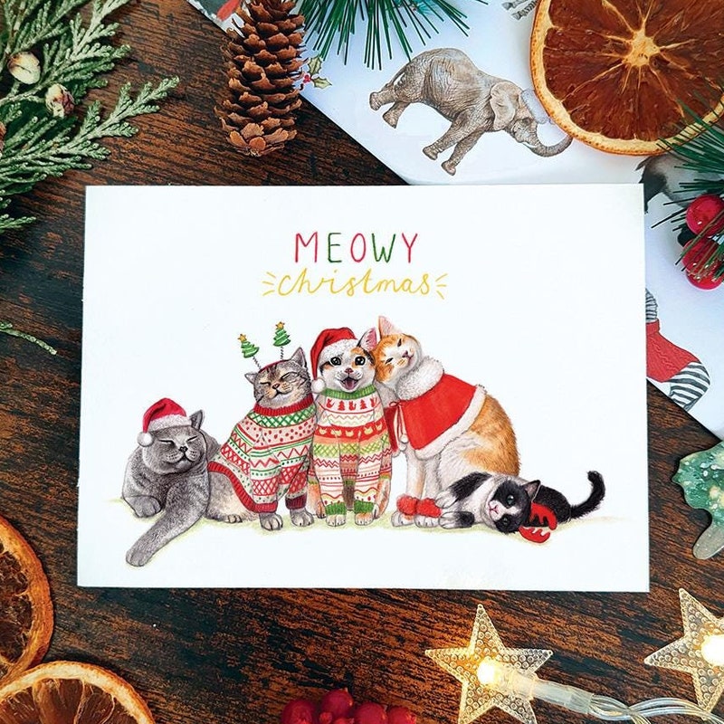Cat Christmas Cards - Etsy