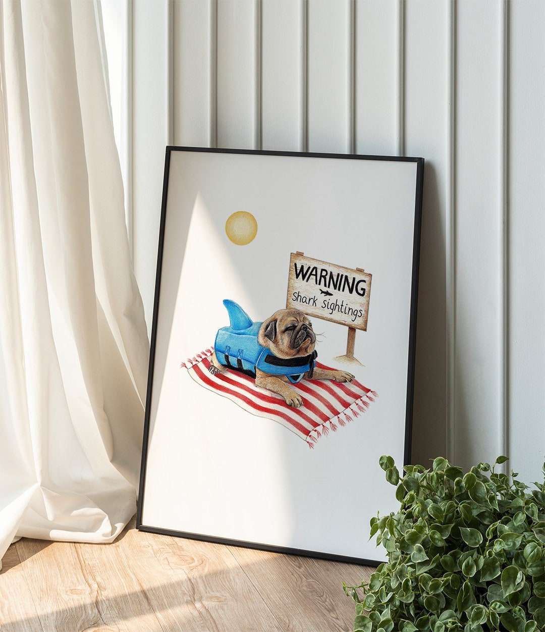 Funny Pug Shark Print, Pug Wall Art, Pug Gifts, Gifts for Pug Owners ...