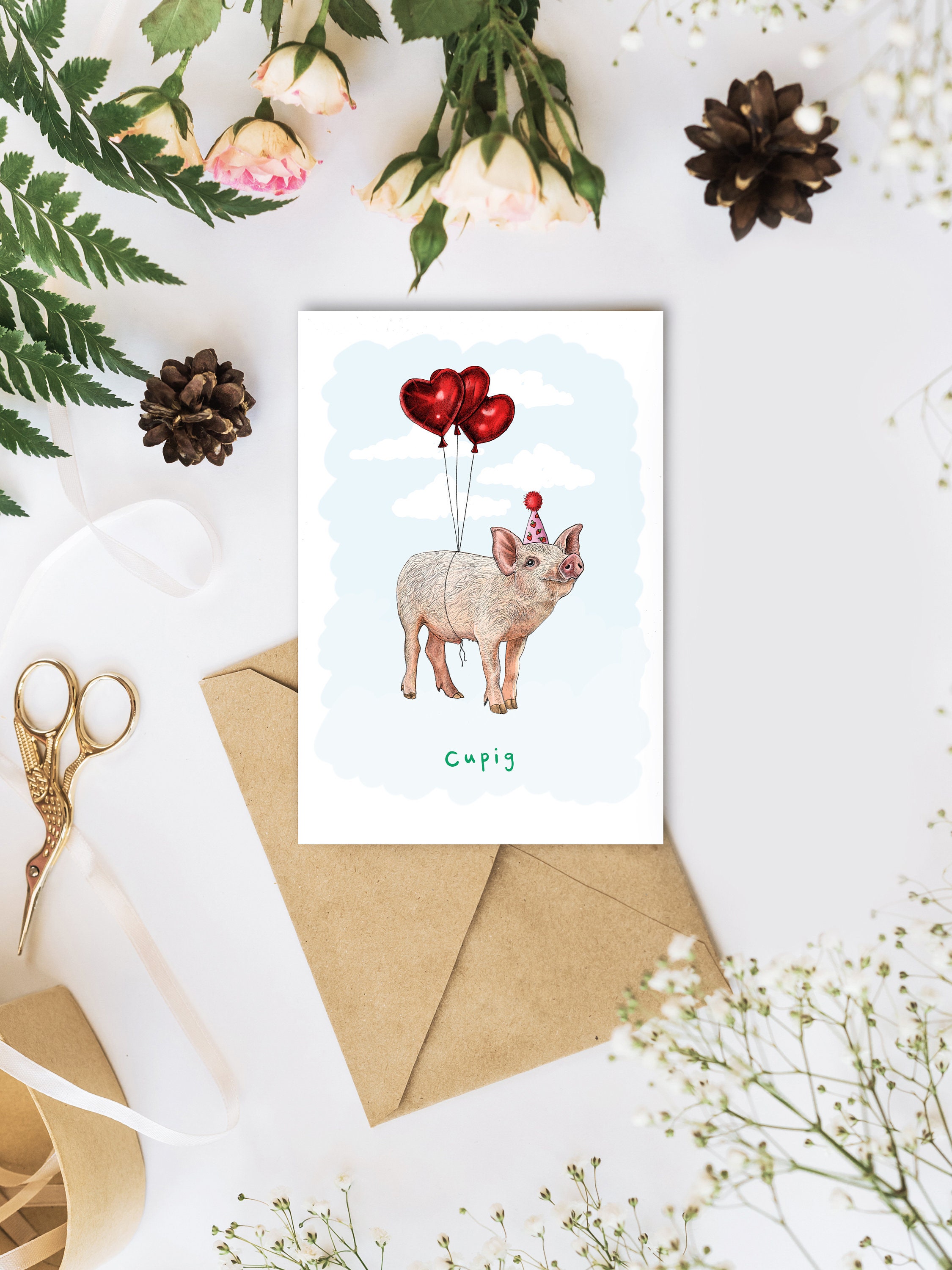 Cupig Card Anniversary Card Pig Cards Cute Valentines | Etsy