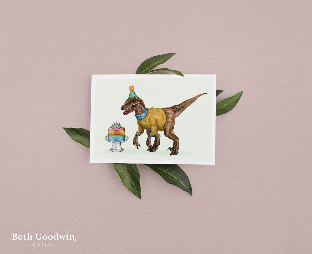 Dinosaur Birthday Card, Velociraptor Birthday Card, Birthday Card for ...