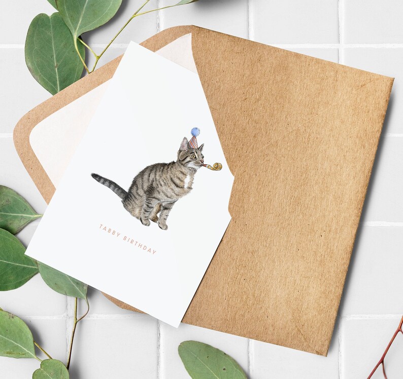 Tabby Cat Birthday Card Cat Birthday Cat Tabby Birthday - Etsy