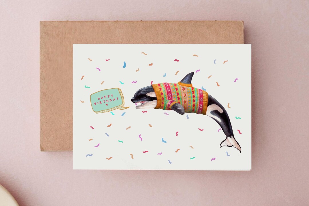 Orca Birthday Card, Whale Birthday Cards, Birthday Cards, Ocean ...