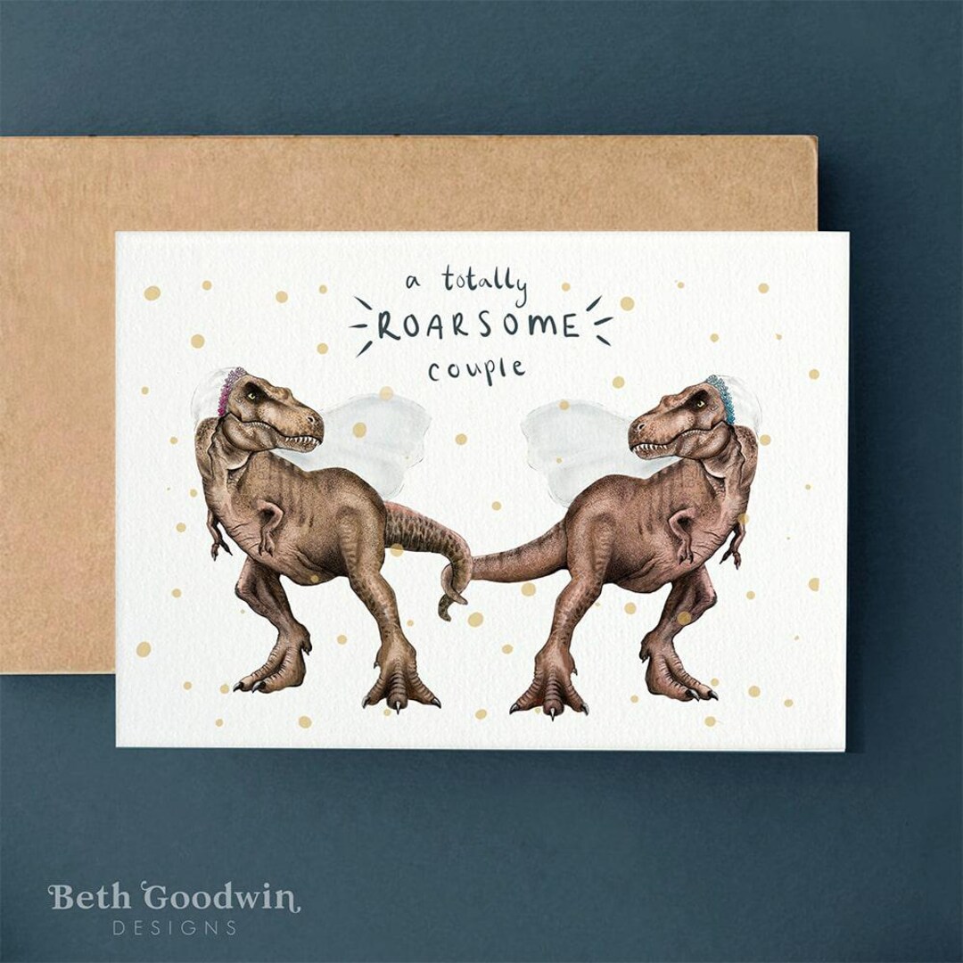Dinosaur Wedding Card, Wedding Card, Mr and Mrs Card, T-rex Card ...