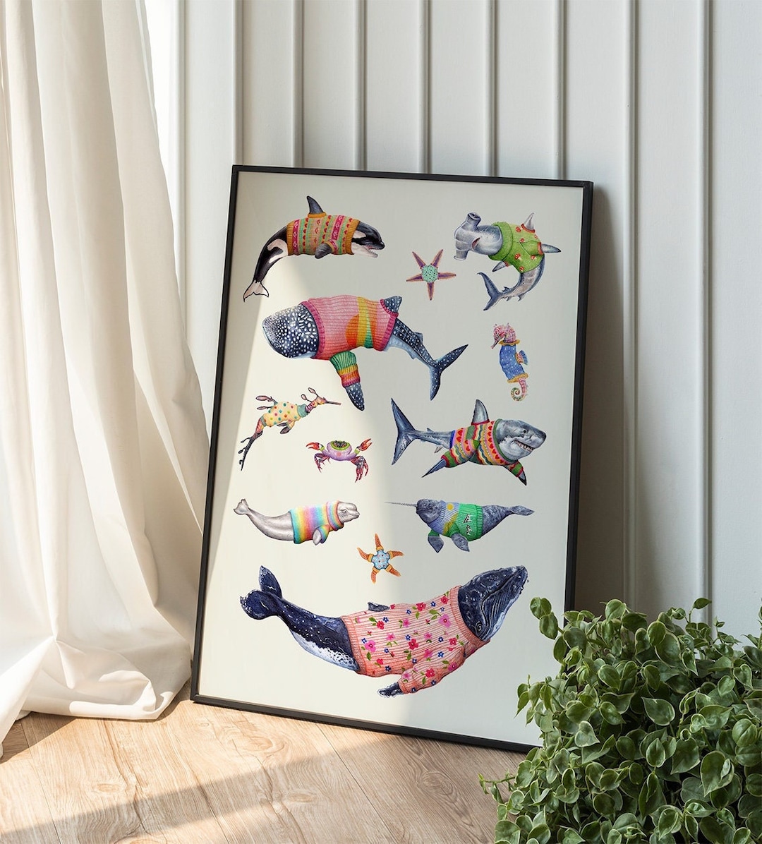 Ocean Life Art Print, Sharks Art Print, Whale Art, Sea Life Print - Etsy