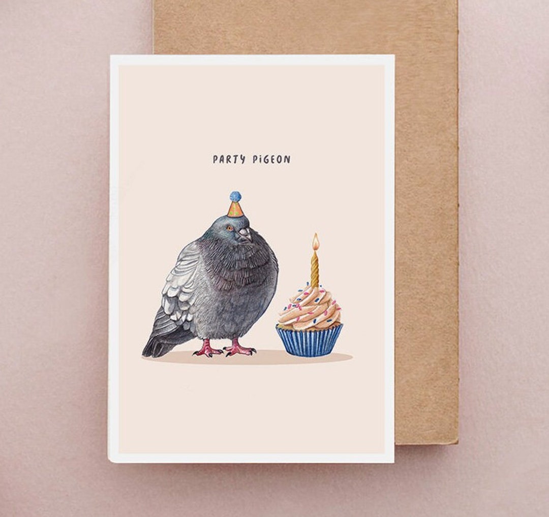Pigeon Birthday Card, Cute Pigeon Card, Cupcake Birthday Card, Funny ...