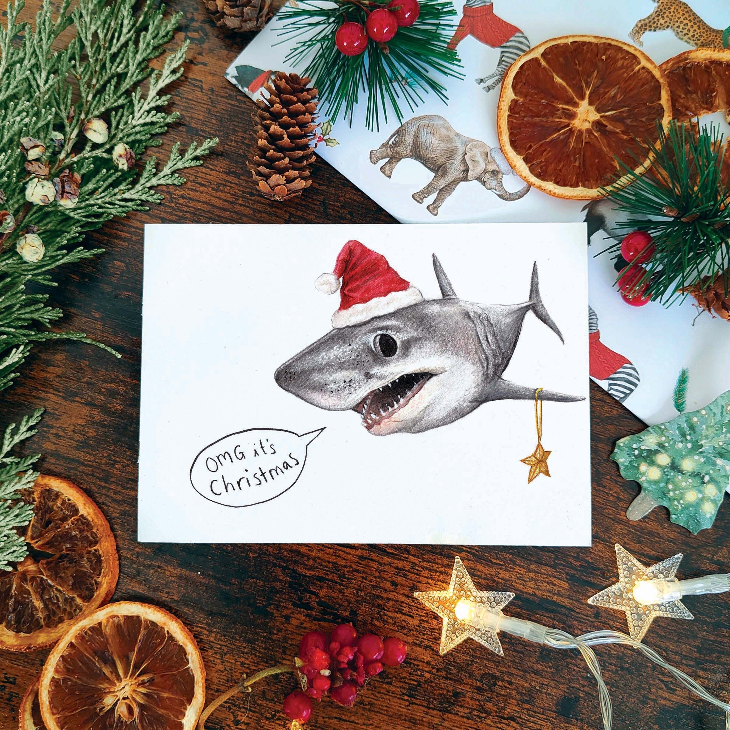OMG It's Christmas Card Funny Shark Christmas Card Funny - Etsy