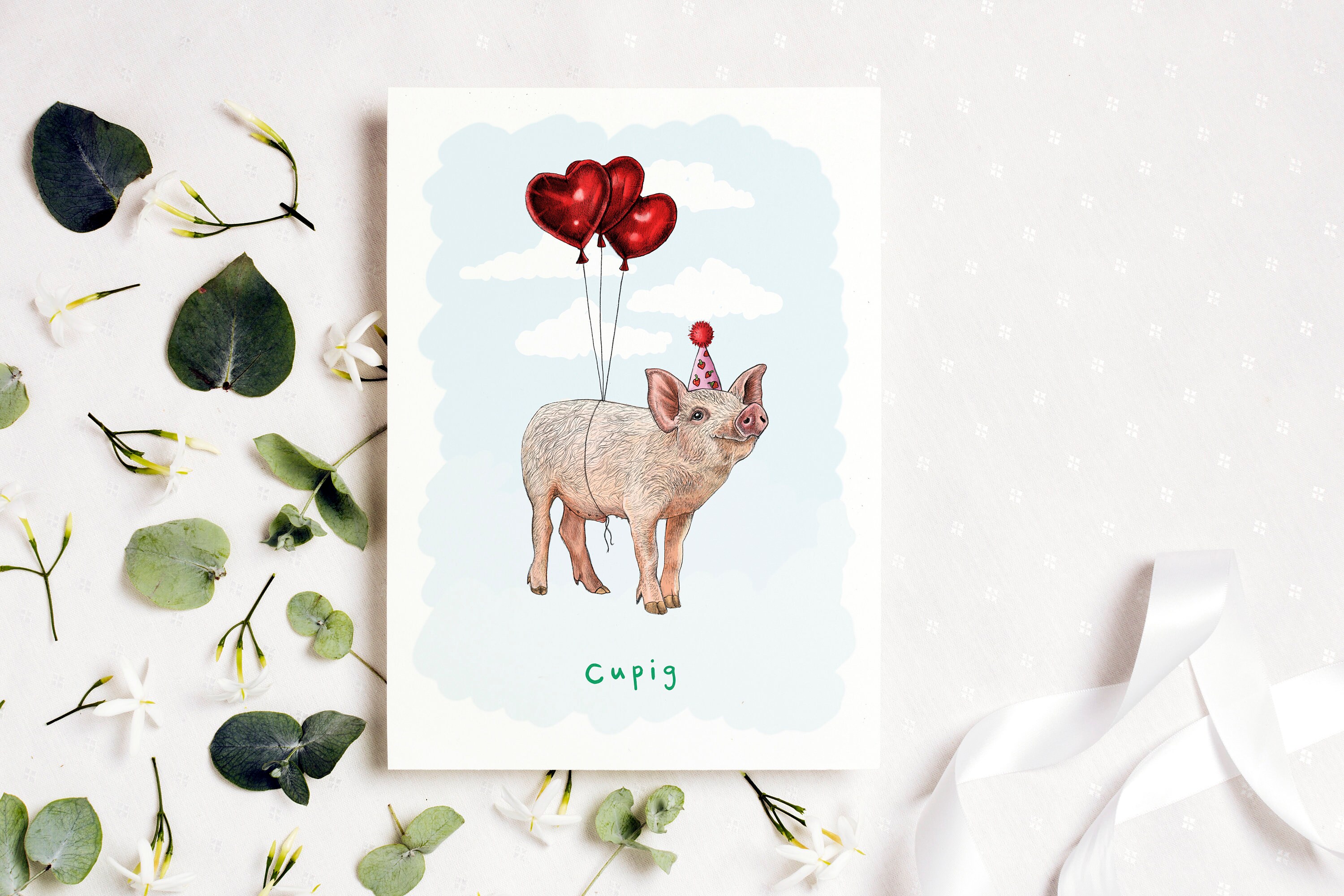 Cupig Card Anniversary Card Pig Cards Cute Valentines | Etsy