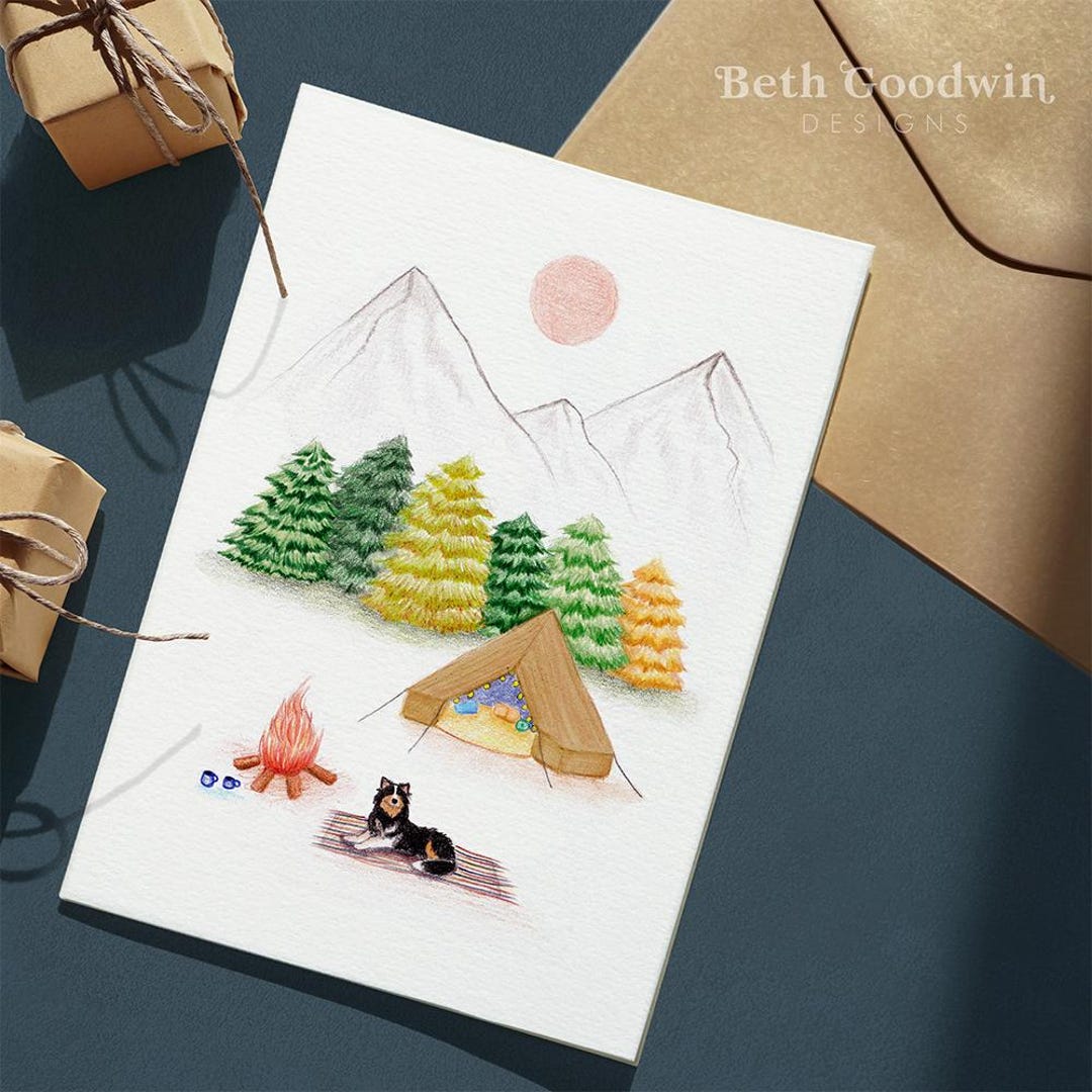 Collie Birthday Card, Camping Card, Camping Gifts, Adventure Gifts ...