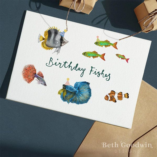Fish Birthday Card - Etsy