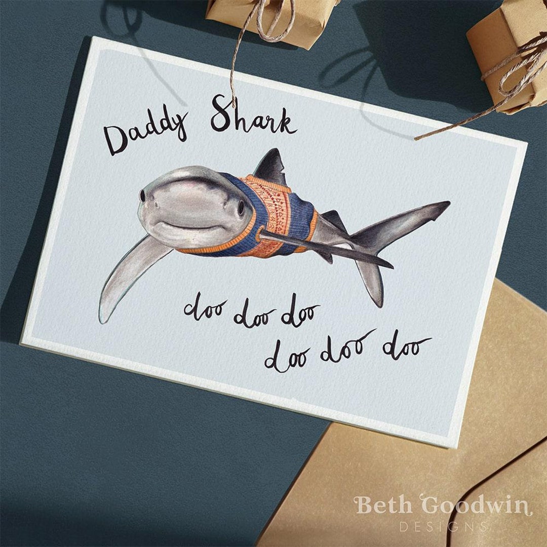 Daddy Shark Fathers Day Card, Funny Fathers Day Card, Shark Fathers Day ...