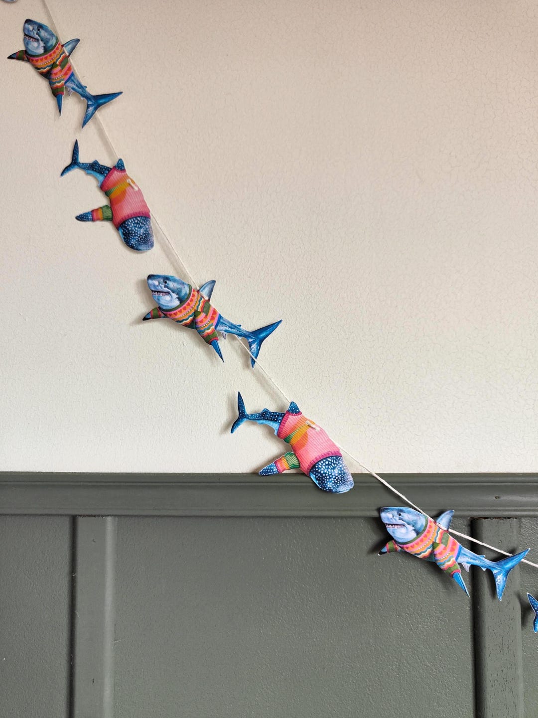 Illustrated Shark Card Garland: Coastal Nursery, Child’s Bunting, Shark ...
