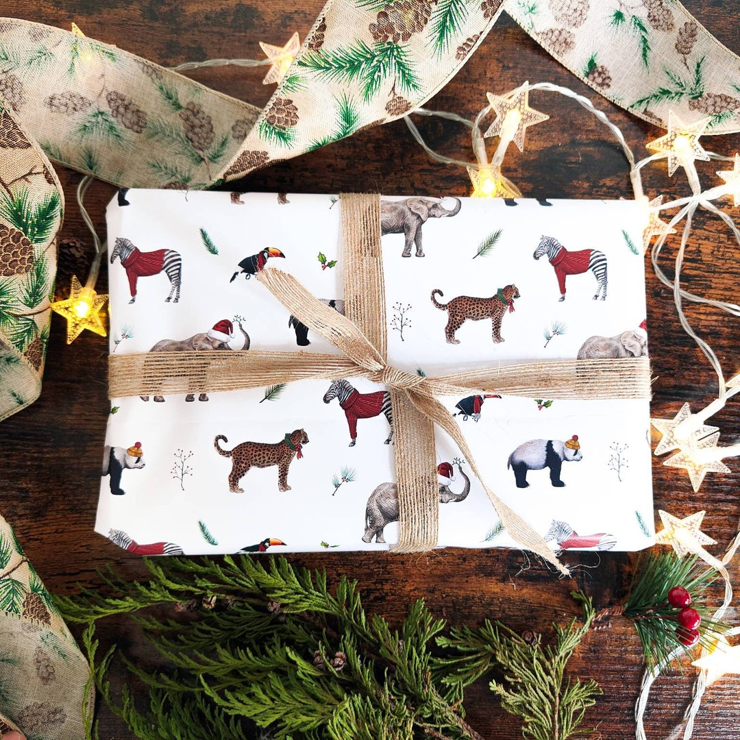 Christmas Safari Gift Wrap Christmas Animals Wrapping Paper Christmas ...
