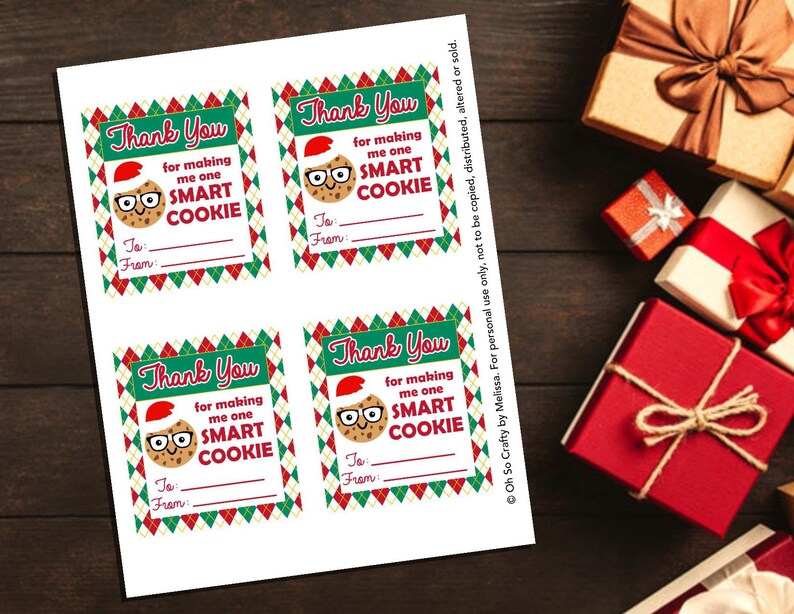PRINTABLE Smart Cookie Gift Tags, Teacher Appreciation Tags, Christmas ...