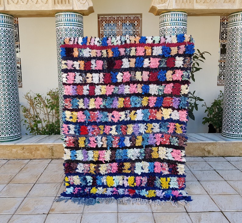 Vintage Boucherouite Rug, Moroccan Rag Rug 6'x4'5ft Azilal Rug Berber ...