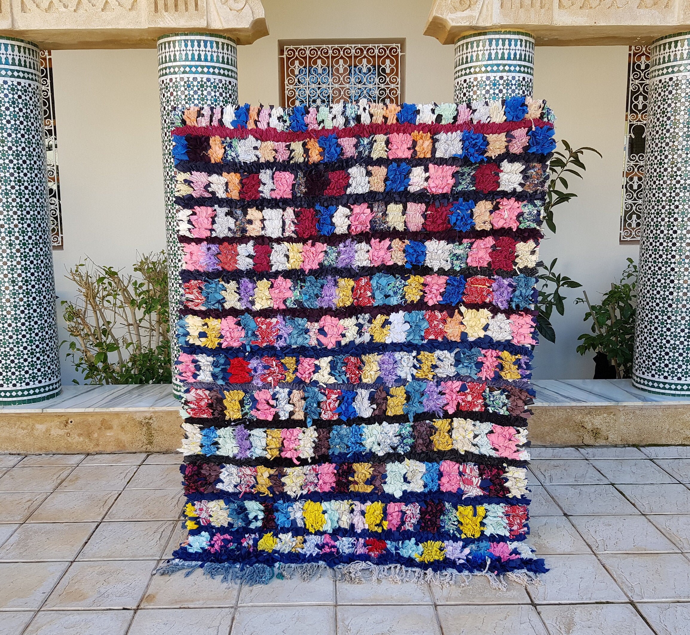 Vintage Boucherouite Rug, Moroccan Rag Rug 6'x4'5ft Azilal Rug Berber ...