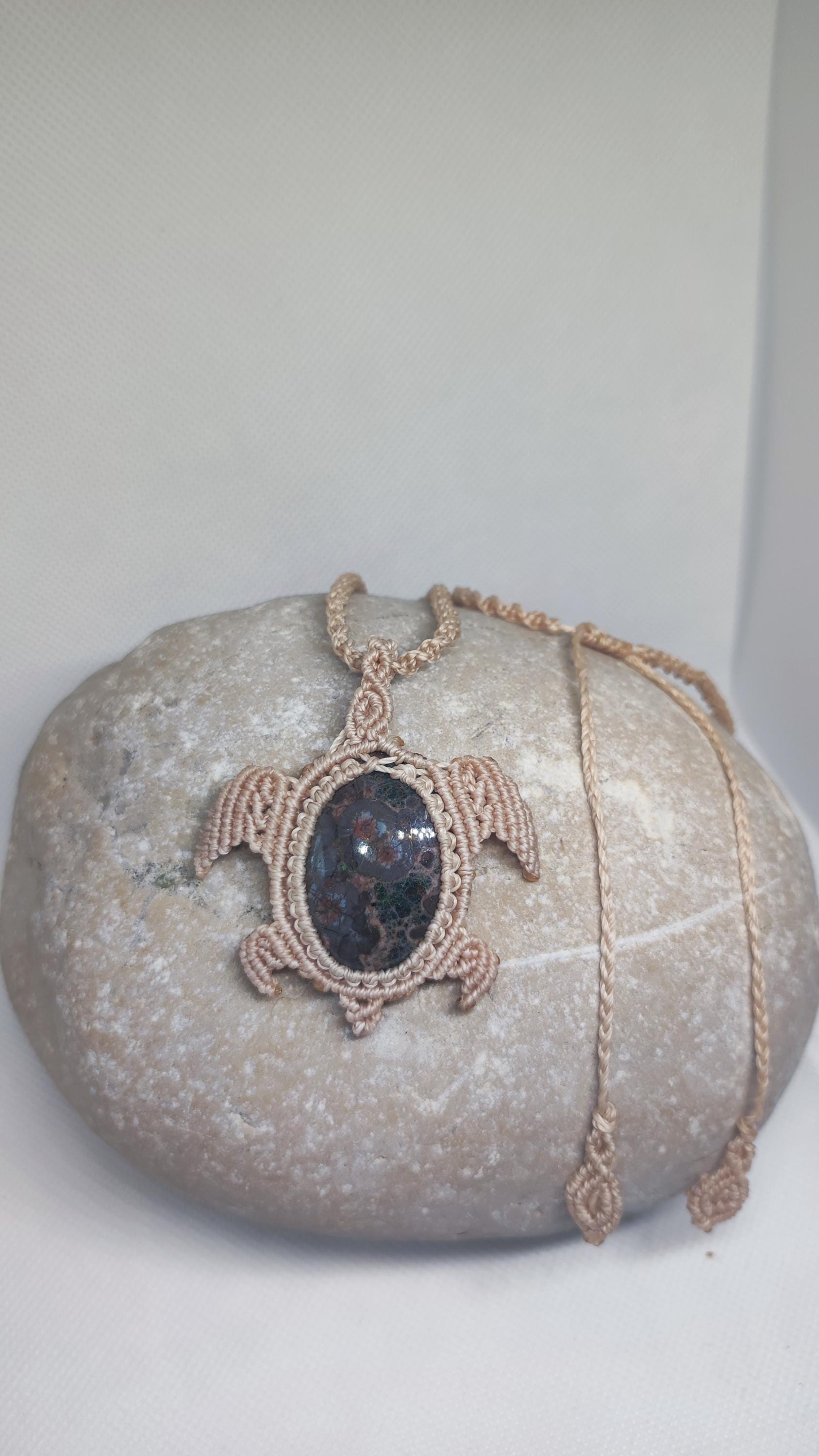 Micro Macrame Turtle Necklace With Obsidian - Etsy