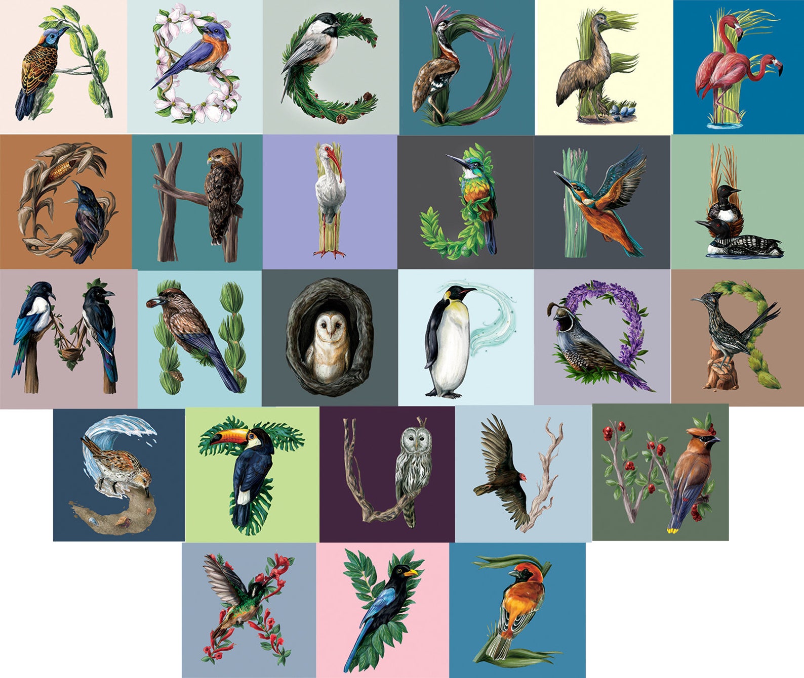 Bird Alphabet Letter Print Bird Alphabet Art Print Hand Etsy