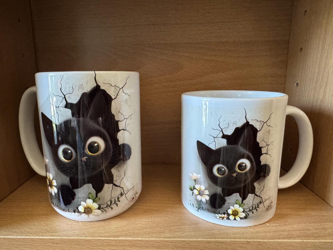 Adorable Black Cat "busting Through" Ceramic Mug - Etsy