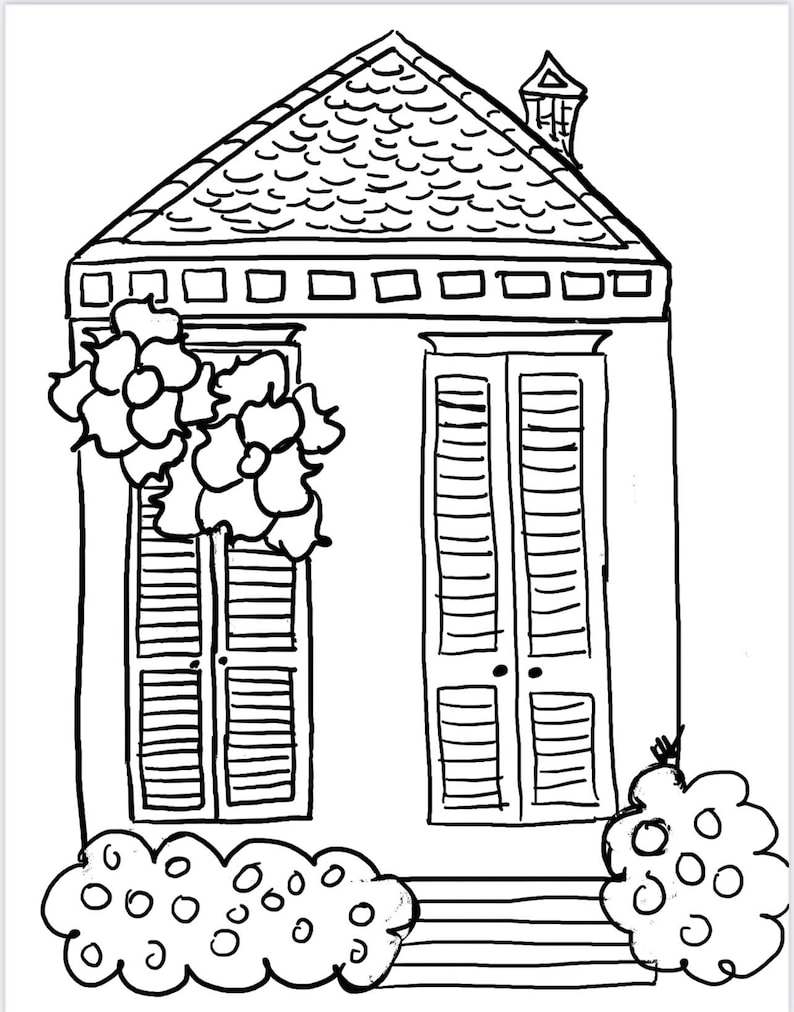 New Orleans House Coloring Page – Printable Historic Home Line Art ...