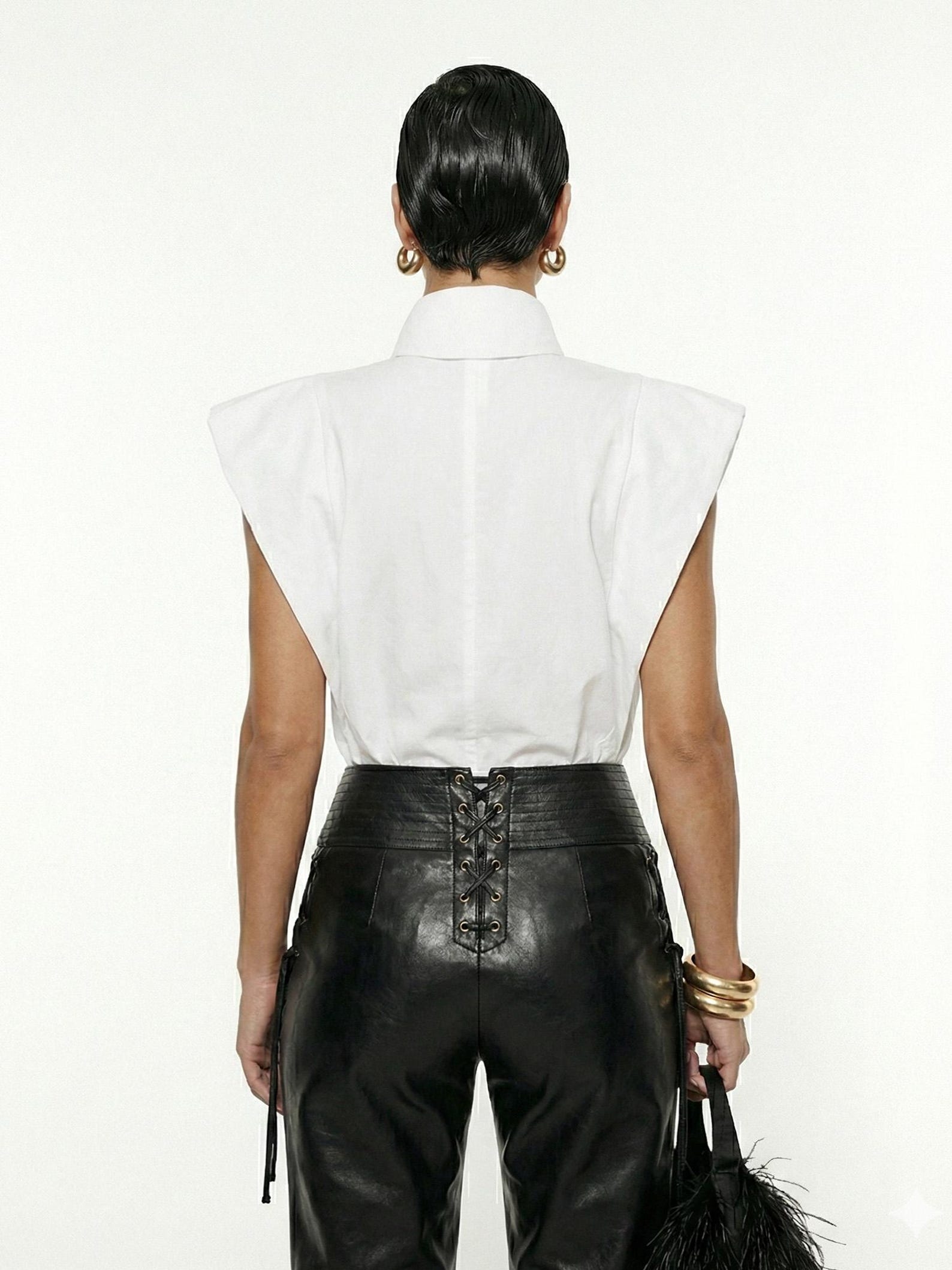 Large Pointy Collar Stylish Top, Elegant Sleeveless Shirt, Statement ...