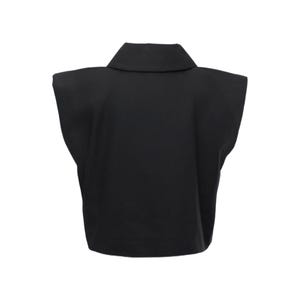 Large Pointy Collar Stylish Crop Top, Elegant Short Sleeve Shirt ...