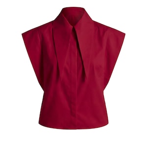 Large Pointy Collar Stylish Top, Elegant Sleeveless Shirt, Statement ...