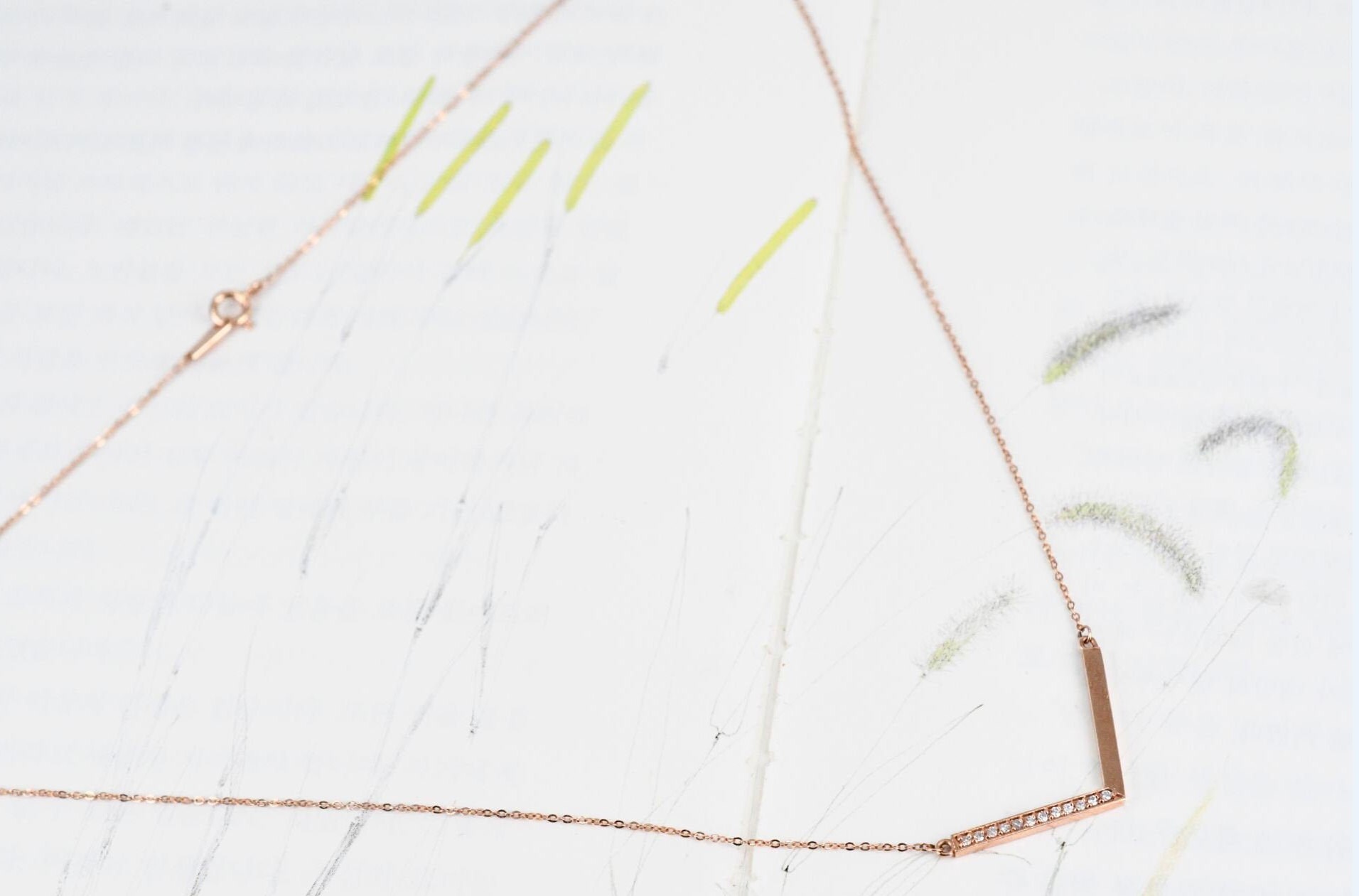 Art Deco Style V Shape Solid Gold Necklace White Diamond | Etsy