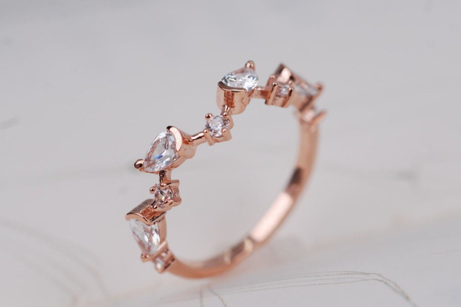 Vintage Ivy ring White Swarovsky Crystal Solid 10k 14k Rose | Etsy