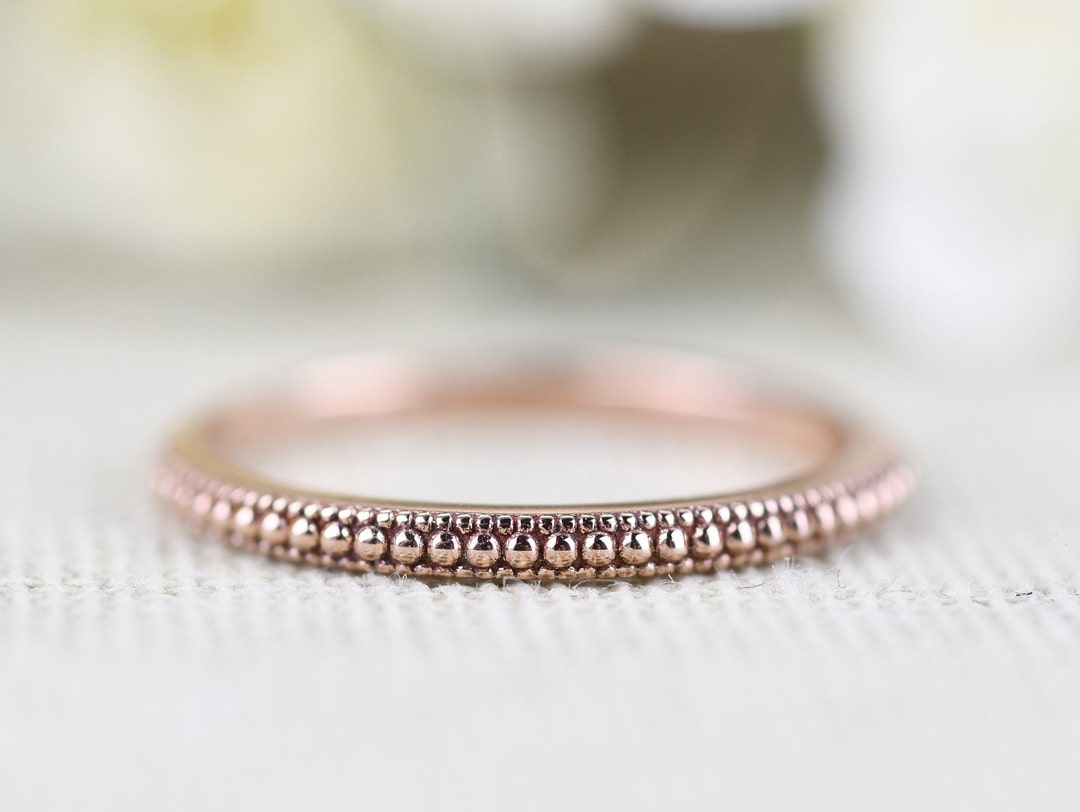 Vintage Solid Gold Wedding Band Three Line Milgrain Ring - Etsy