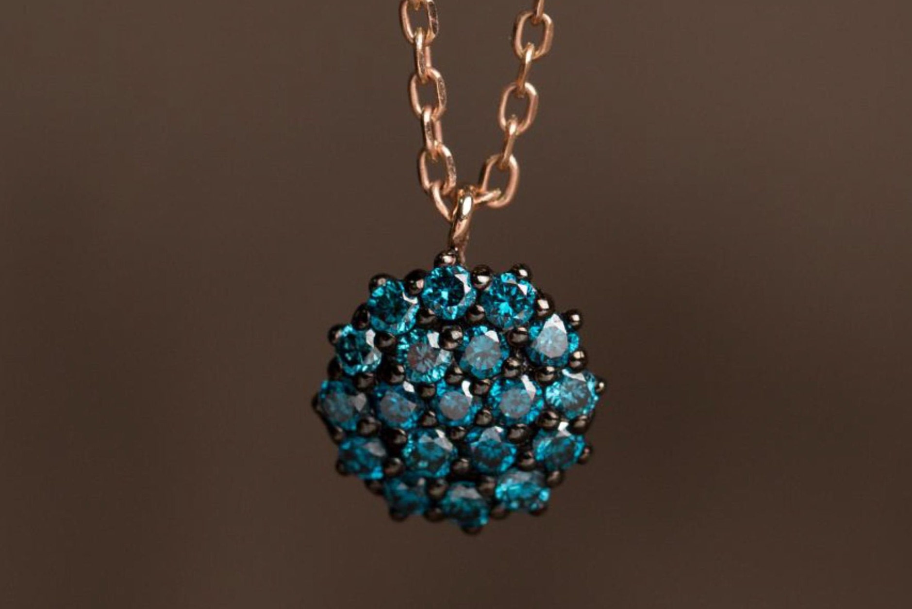 Vintage Style, Blue Berry Necklace 14k Solid Rose Gold Blue Diamond ...