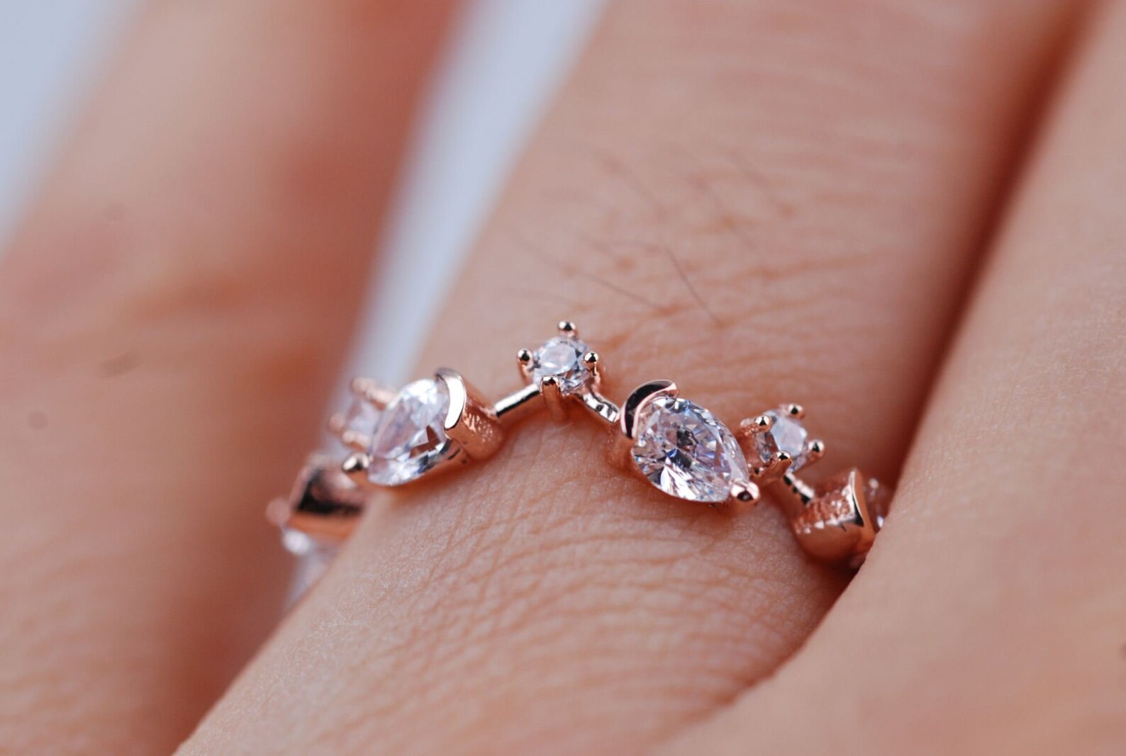 Vintage Ivy ring White Swarovsky Crystal Solid 10k 14k Rose | Etsy