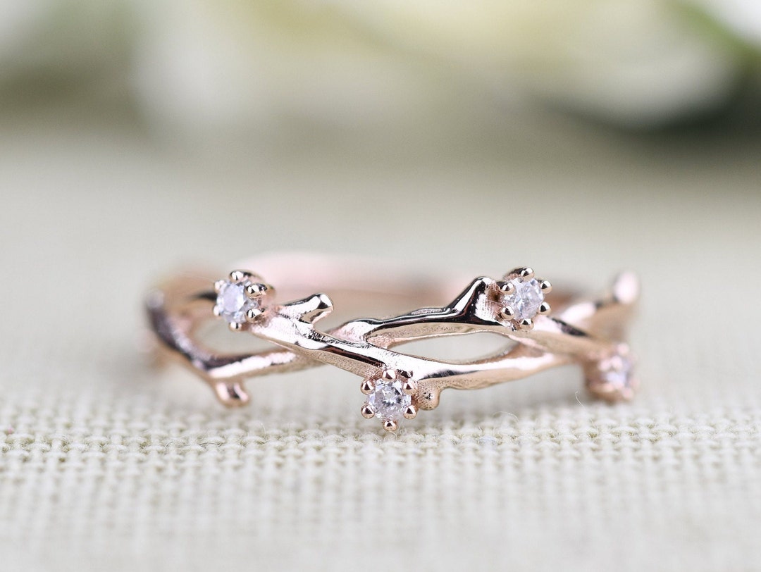 Ivy Branch Vintage Ring Tree Texture White Diamond Wedding Band - Etsy