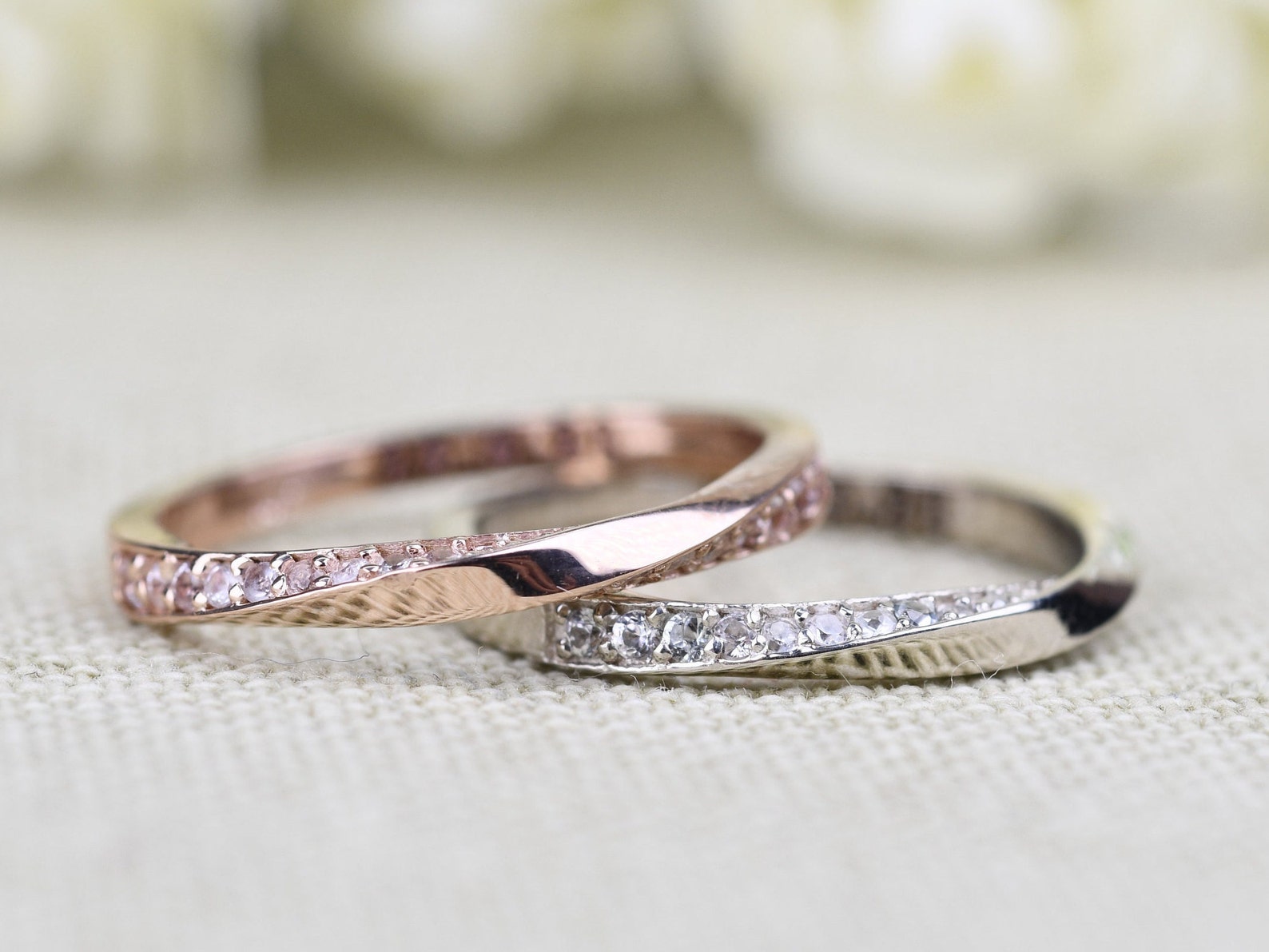 Vintage Mobius Strip Wedding Band, Solid 14k Rose Gold Both Side Diamond Ring - Etsy