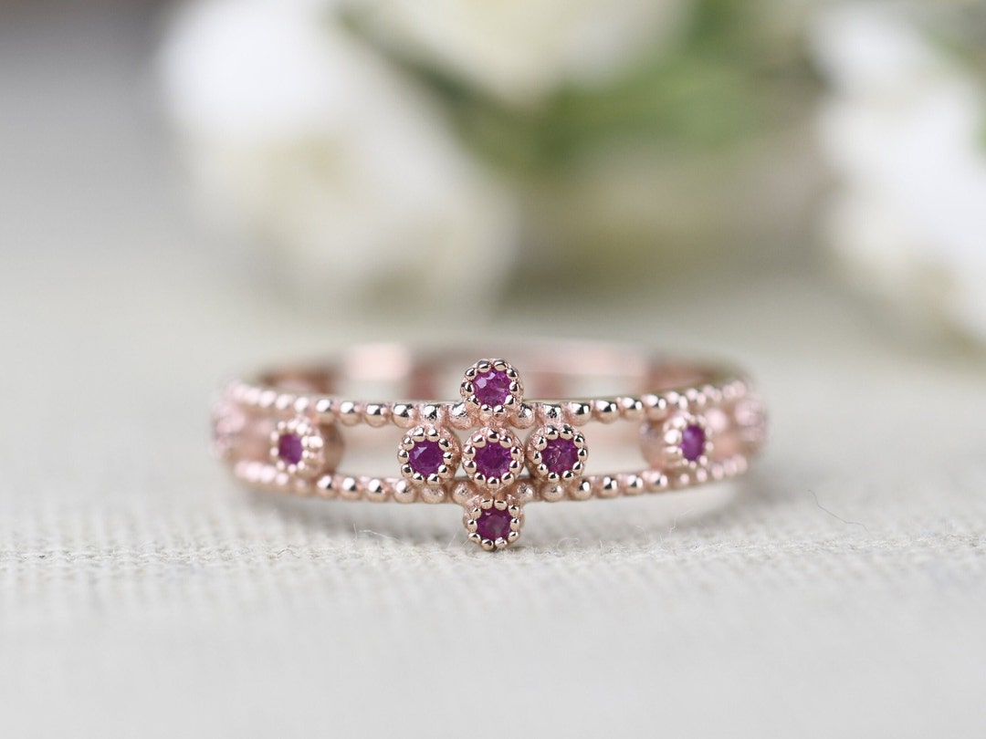 Pink Sapphire Cross Rosary Ring 14k Gold Ring - Etsy