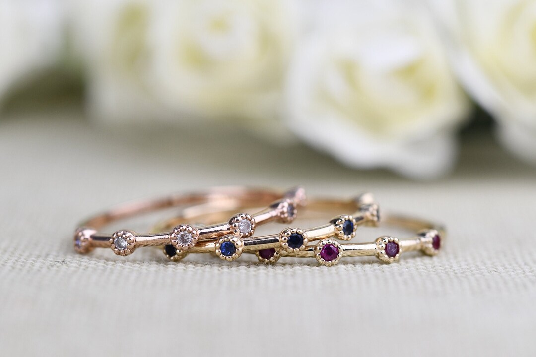 Blue, Pink Sapphire Vintage Ring Solid 10k, 14k Rose, Yellow Gold ...