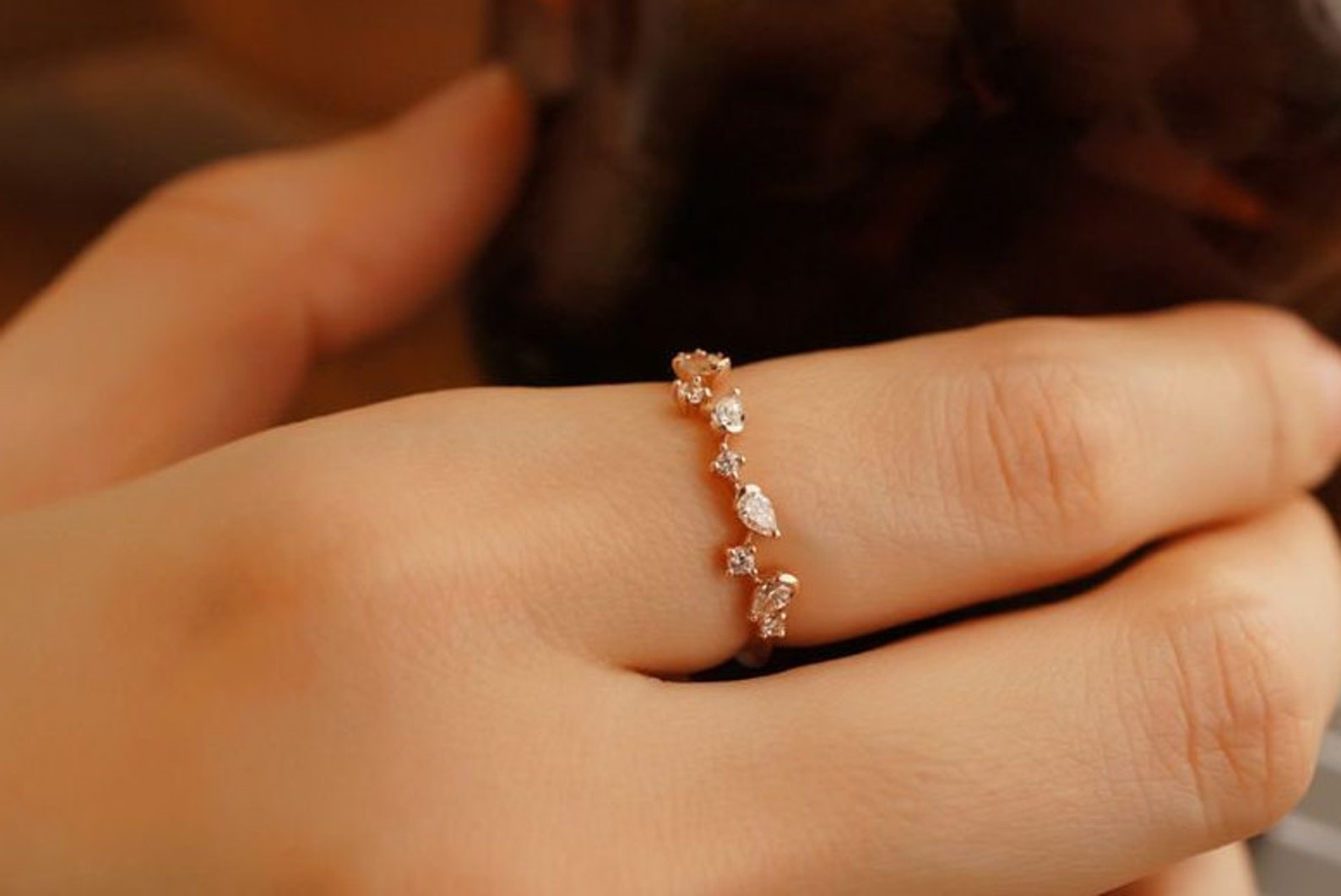 Vintage Ivy ring White Swarovsky Crystal Solid 10k 14k Rose | Etsy