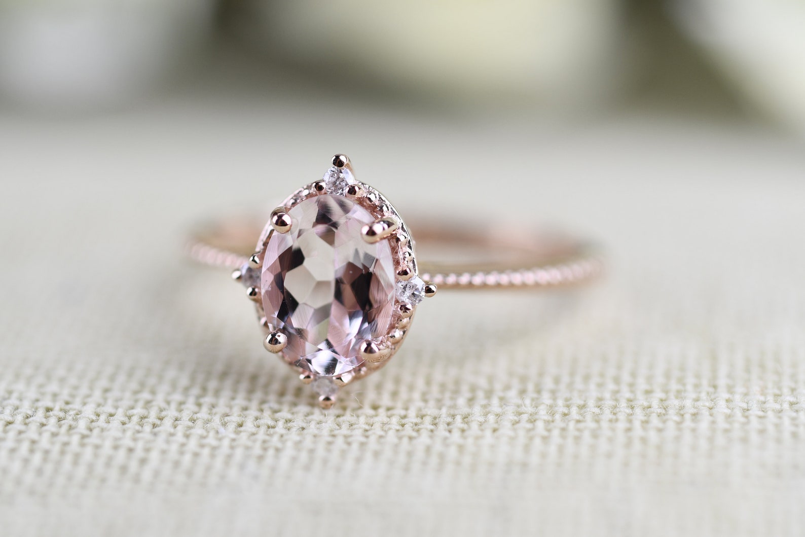 Vintage Pink Morganite Engagement Ring 1.2ct Oval Morganite & | Etsy