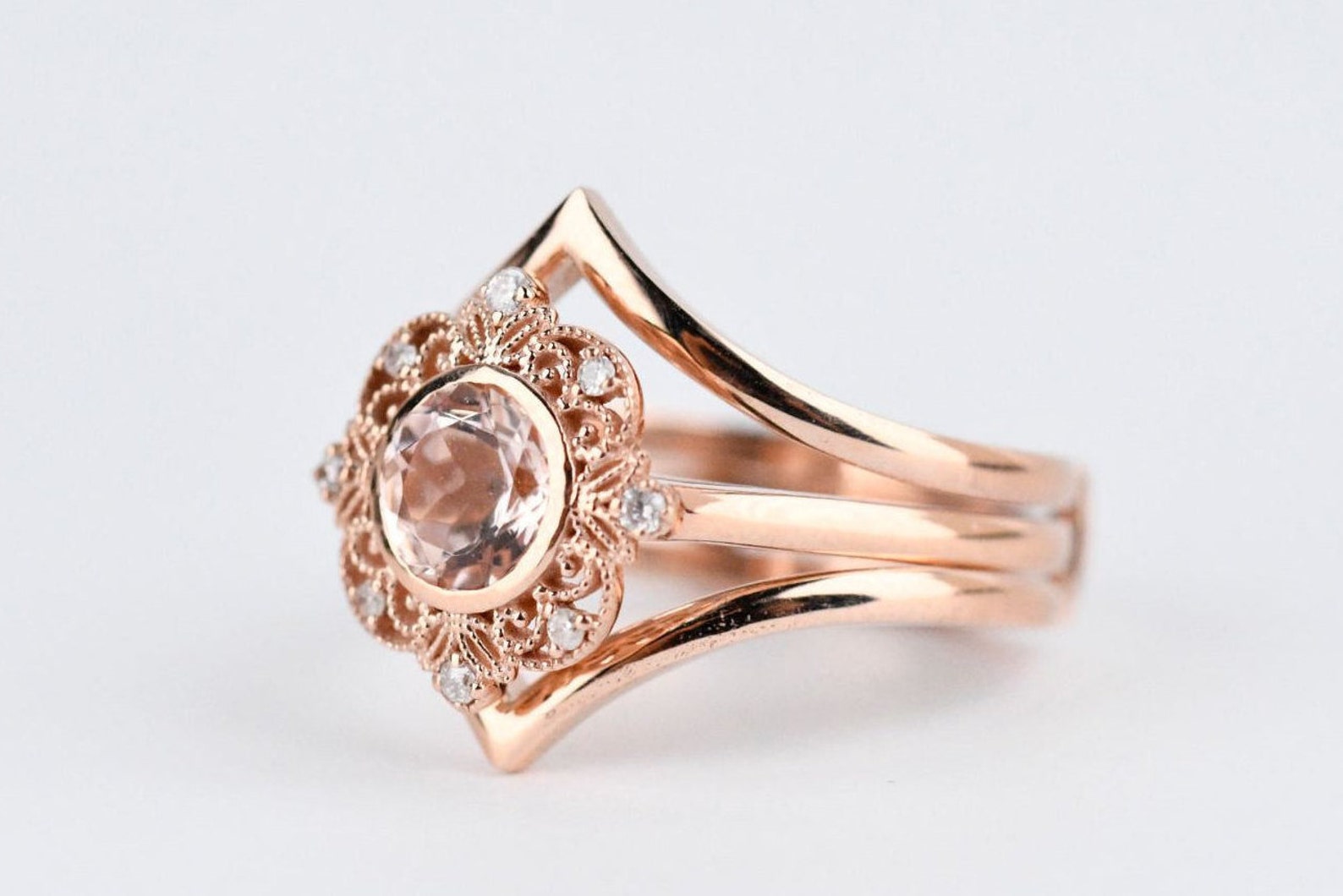 Stunning Flower Magnolia Engagement Ring Set 6mm Round | Etsy